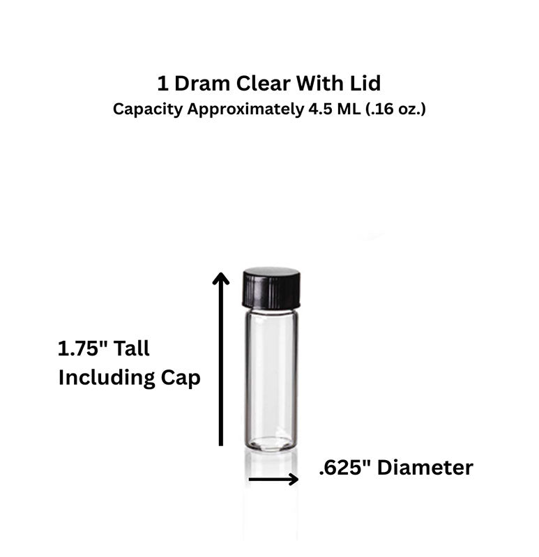 Clear 1/6 oz. (1 Dram) Bottle With Black Cap — Victorie Inc.
